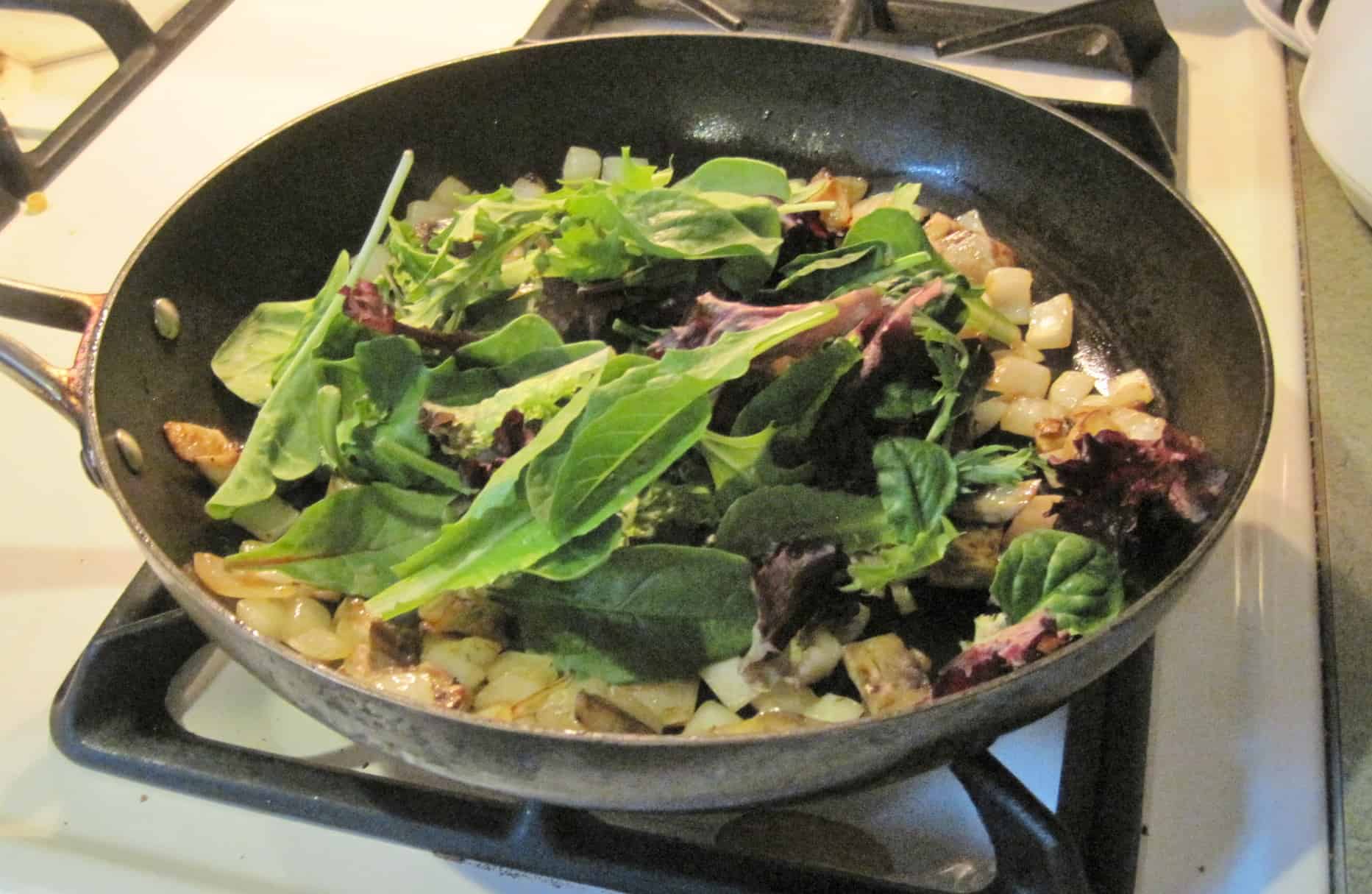 Wilted Greens with Egg Topper - Juggling with Julia